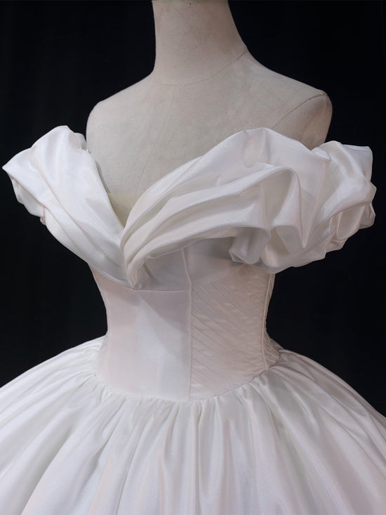 White Off Shoulder Satin Long Prom Dress, White Satin Formal Dress ...